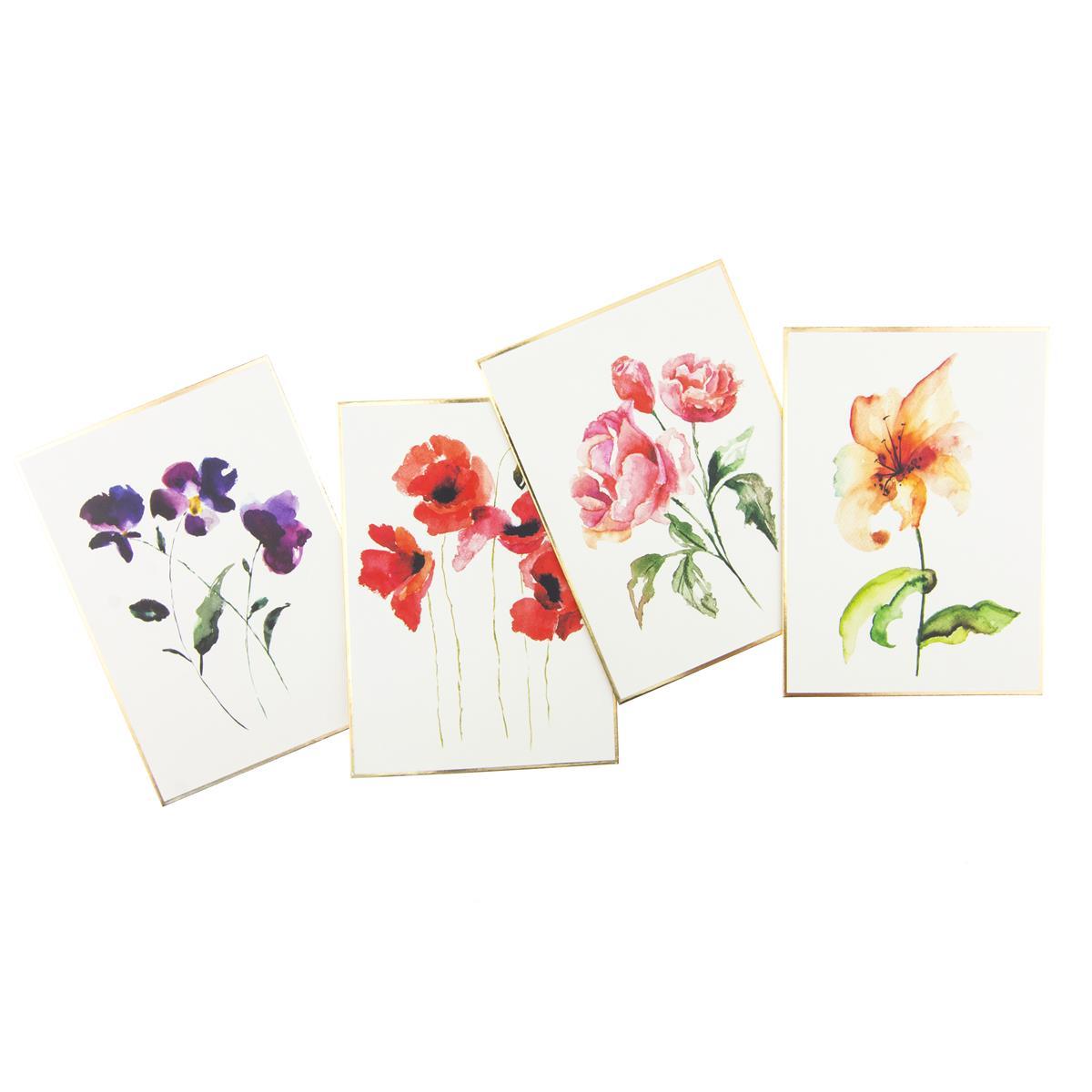 Watercolor Floral Assorted Boxed Cards | 20 ct | White & Gold ...