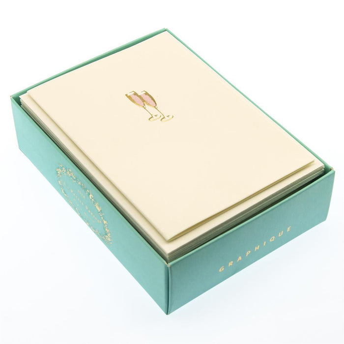 Pink Champagne Boxed Cards | 10 ct | Cream & Gold | La Petite Presse ...